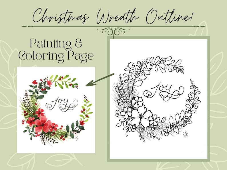 Christmas Flower Wreath Digital Downloadable Printable Traceable ...