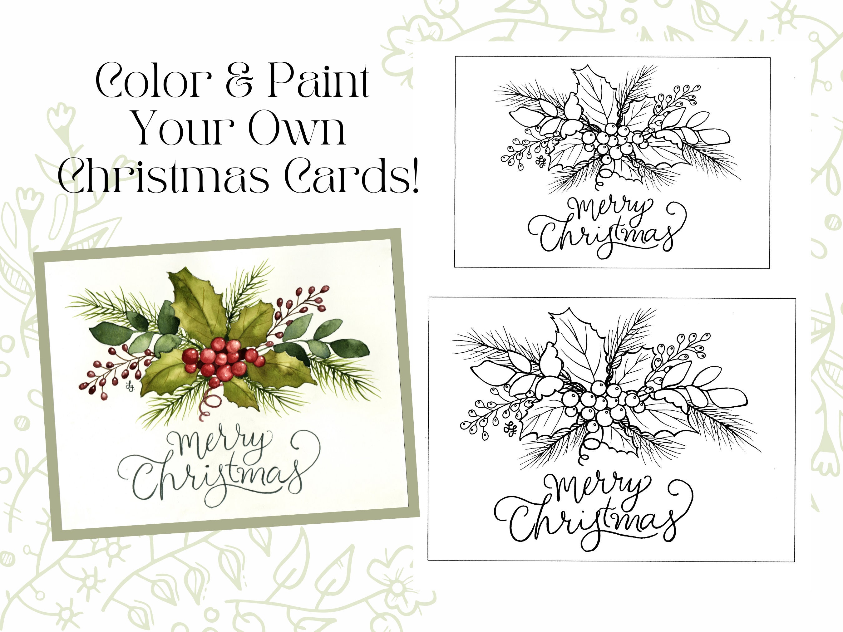 Christmas Card 4x6 AND 5x7 Drawing Outline DIY Digital PDF Download ...