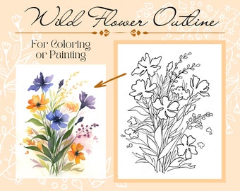 Flower Drawing Outline Template Printable Digital Download for Coloring ...