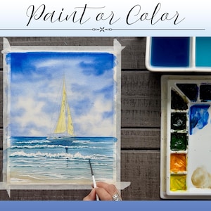 Boat/ocean Seascape Landscape Outline Drawing PDF Digital Download ...