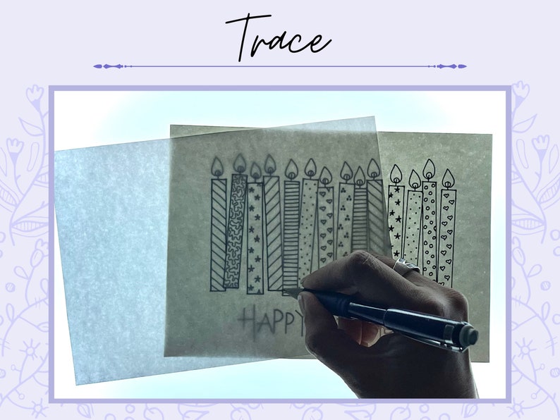 Candle Birthday Card Digital Printable Traceable Outline for Coloring ...