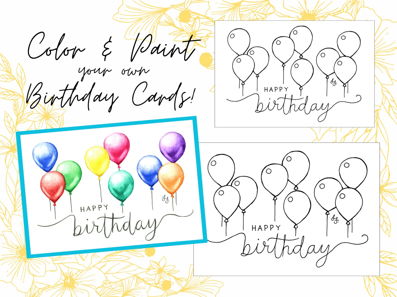 DIY Birthday Balloon Card 4x6 and 5x7 Traceable Outlines for Coloring ...