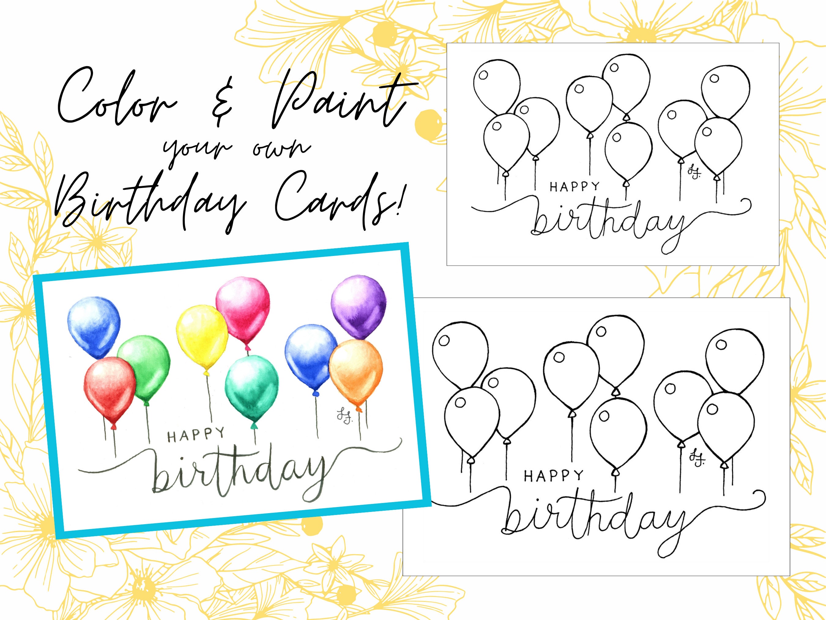 DIY Birthday Balloon Card 4x6 and 5x7 Traceable Outlines for Coloring ...
