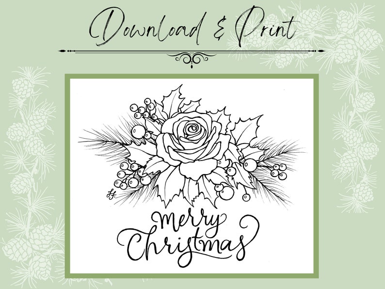 Rose Flower Berry Christmas Printable Traceable PDF Outline for ...