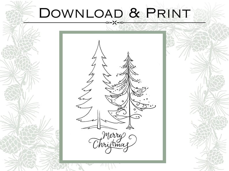 4x6 & 5x7 Whimsical Christmas Tree Card Drawing Outline Traceable ...