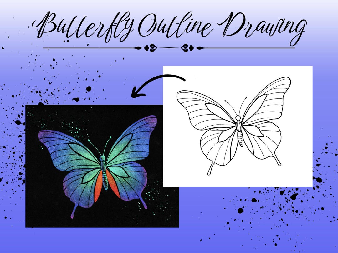 Metallic Butterfly Drawing Outline Template PDF Digital Printable ...