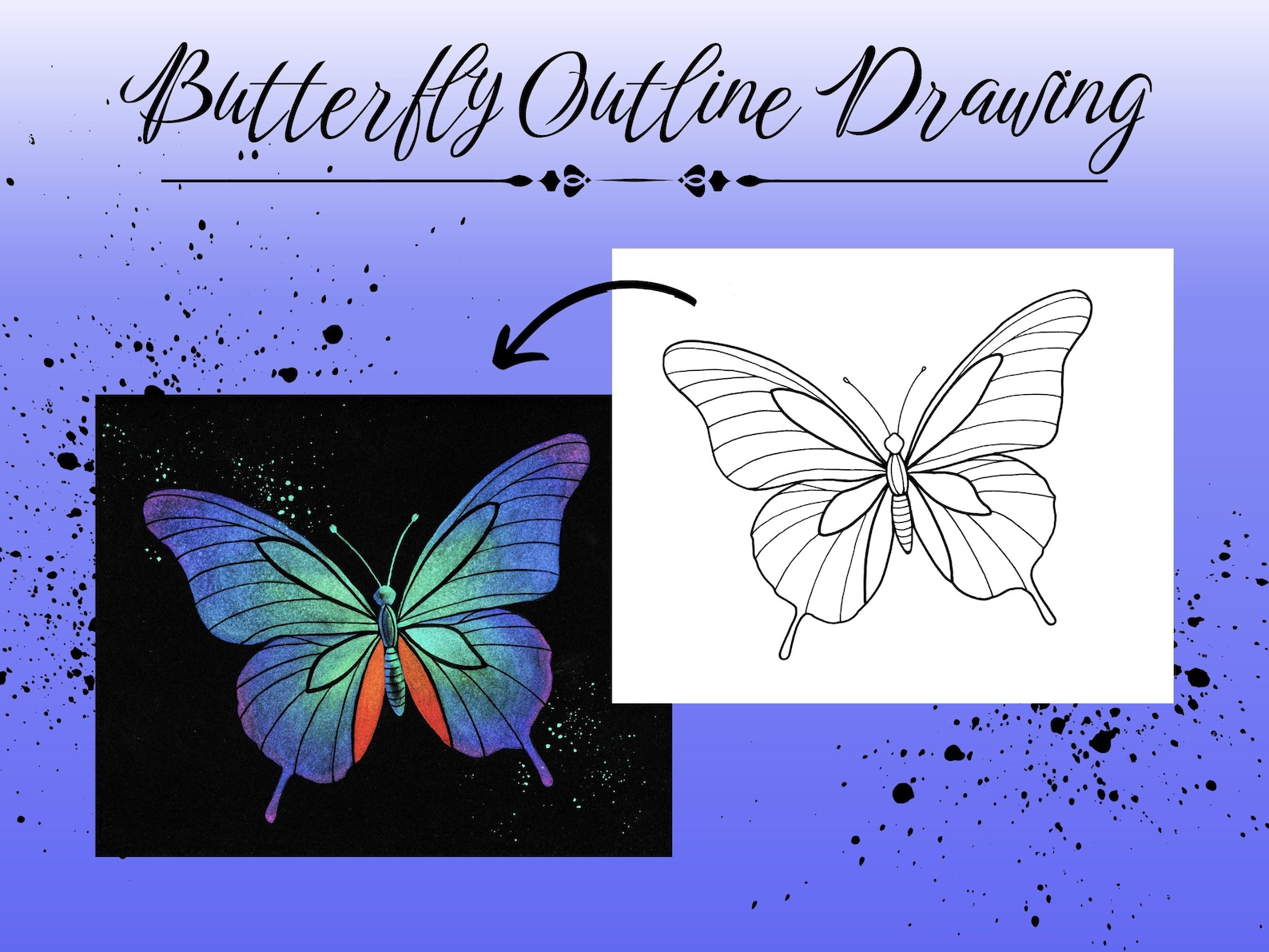 Metallic Butterfly Drawing Outline Template PDF Digital Printable ...