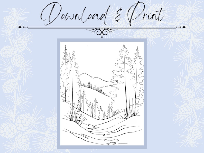 Snowy Winter Mountain Landscape Outline/template for Coloring or ...