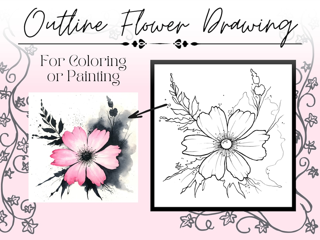 Beautiful Flower Drawing PDF Outline for Coloring or Painting Digital ...