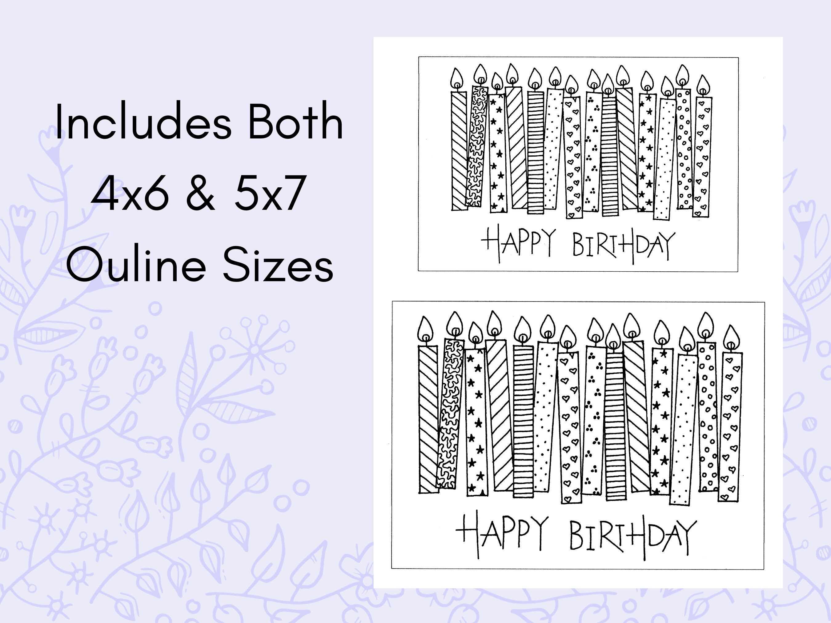 Candle Birthday Card Digital Printable Traceable Outline for Coloring ...