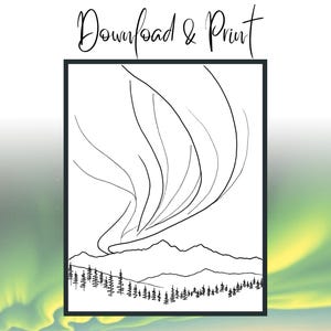 Northern Lights Aurora Borealis Drawing Outline PDF Digital Download ...