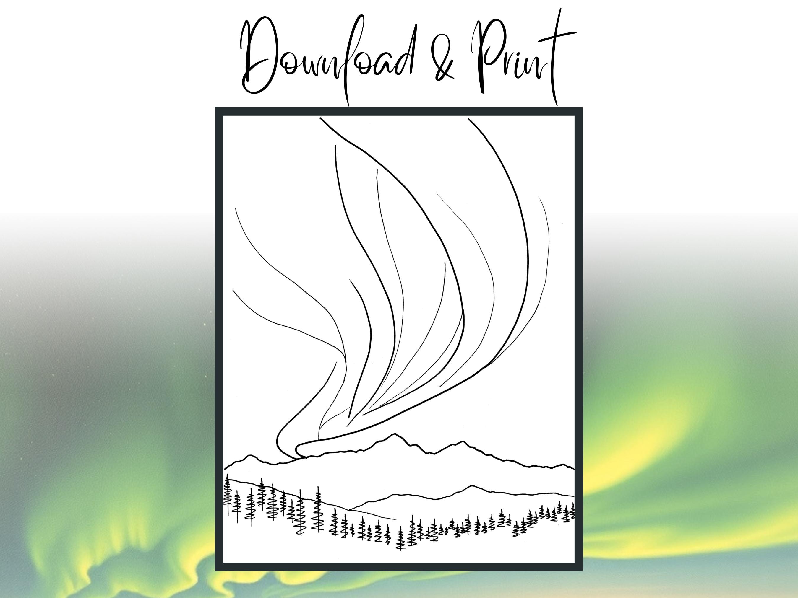 Northern Lights Aurora Borealis Drawing Outline PDF Digital Download ...