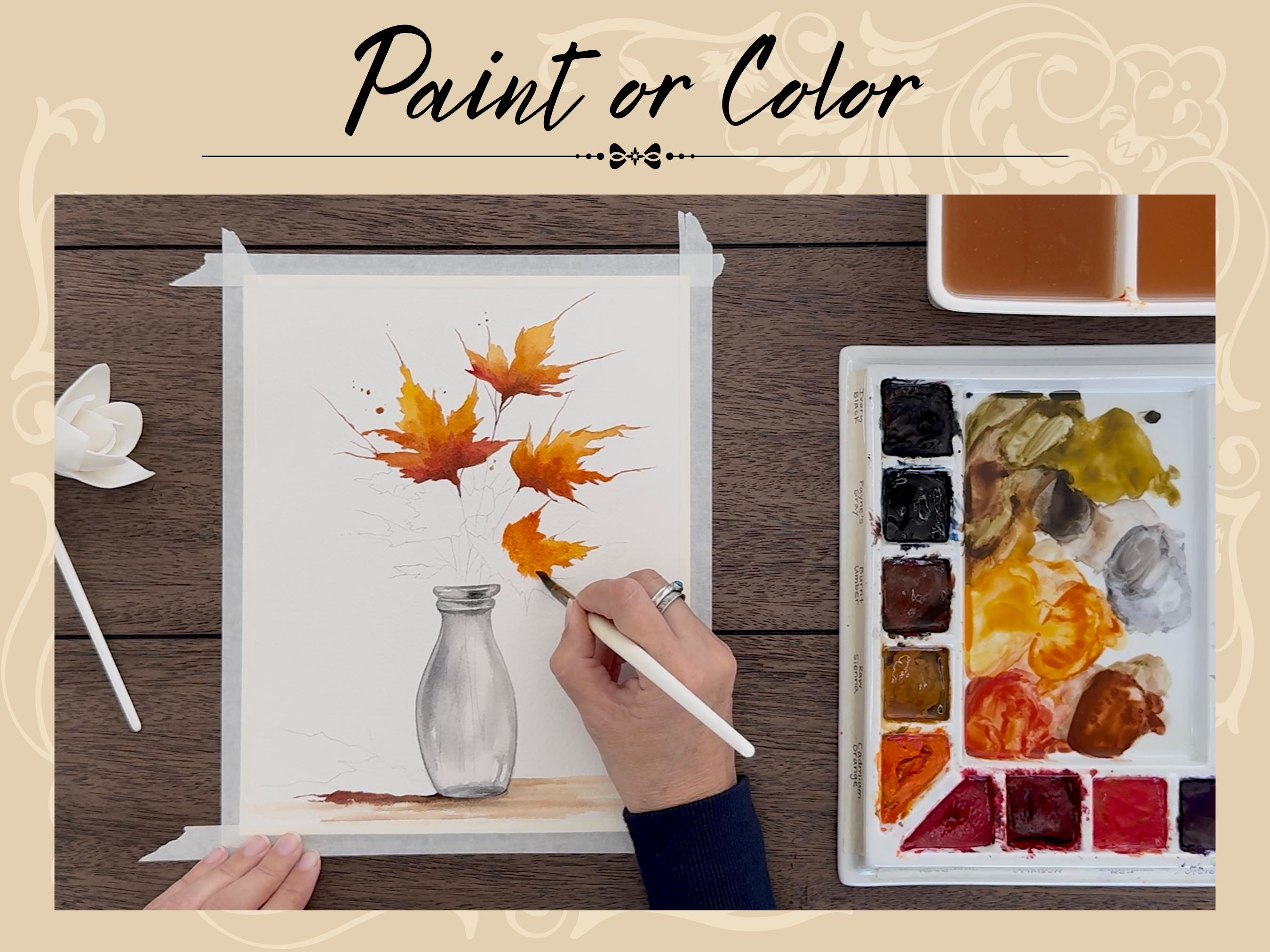 Autumn Leaf in Glass Vase Still Life Drawing Outline Digital Download ...