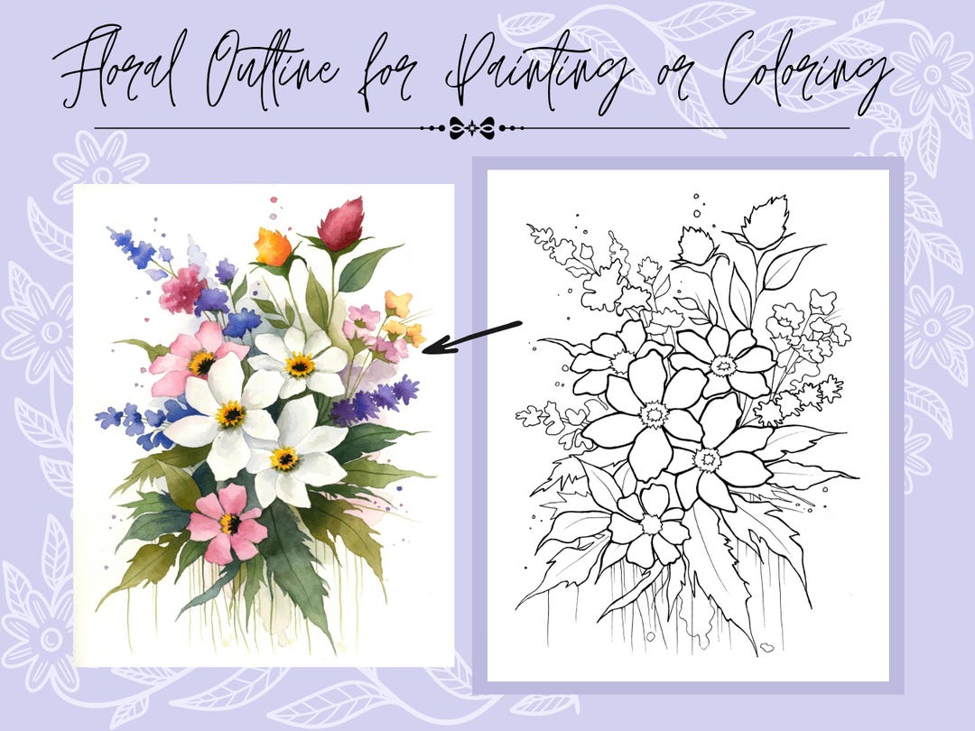Beautiful Flower Spray Drawing Outline PDF Digital Download for ...