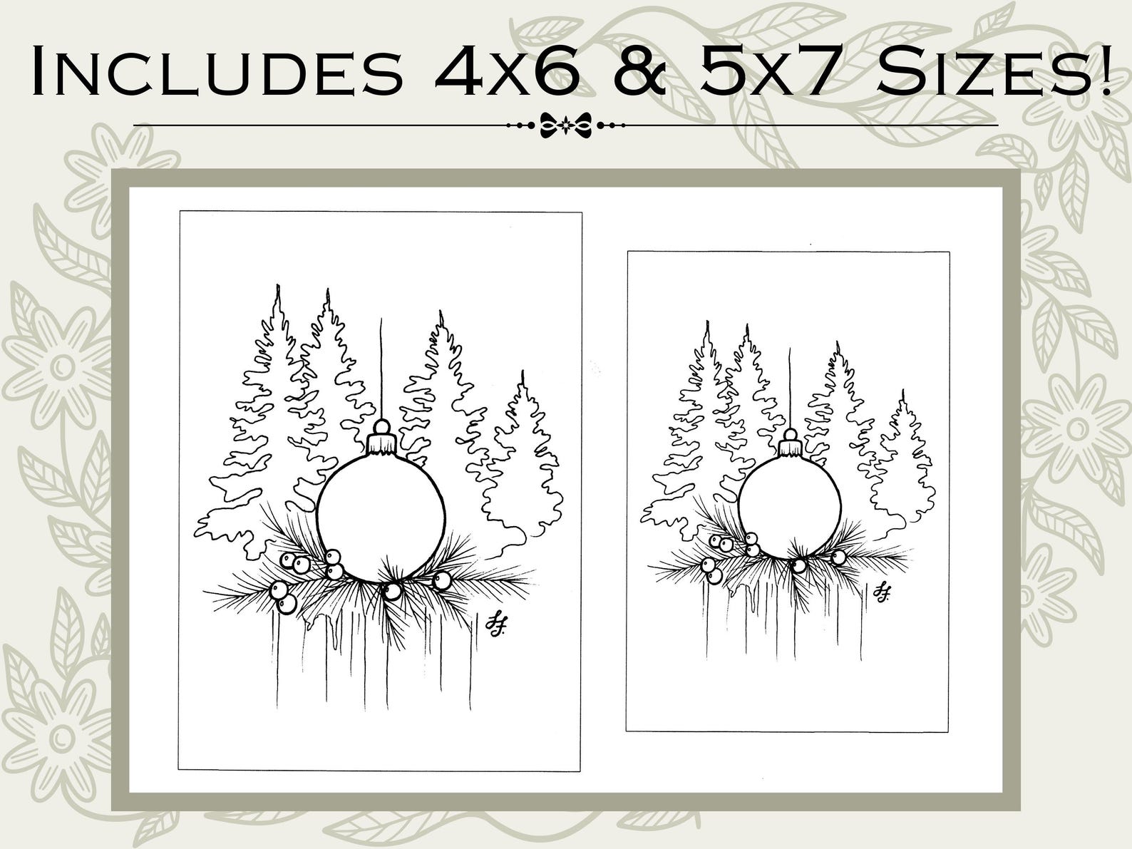 4x6 AND 5x7 Christmas Card Drawing Template/outline Digital Download ...