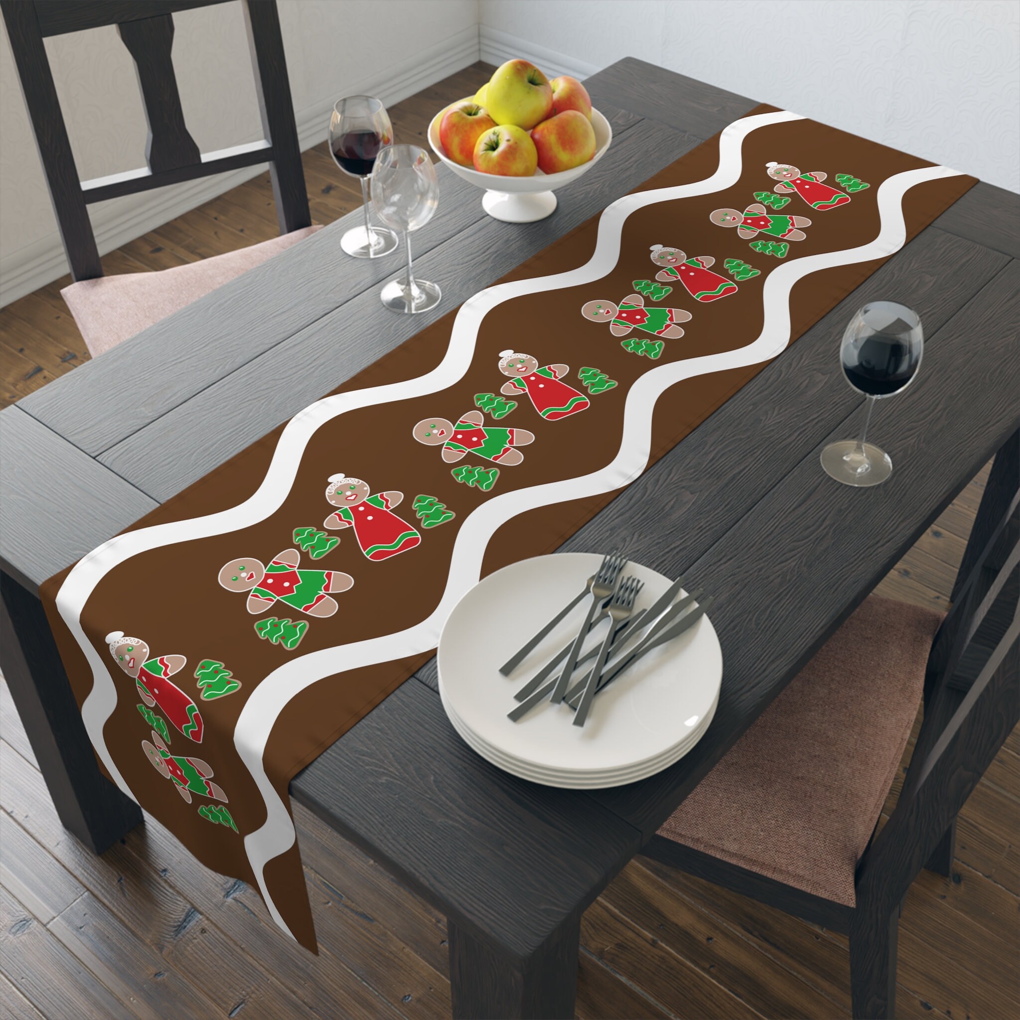 Gingerbread Table Runner Christmas Gingerbread Table Decor Christmas ...