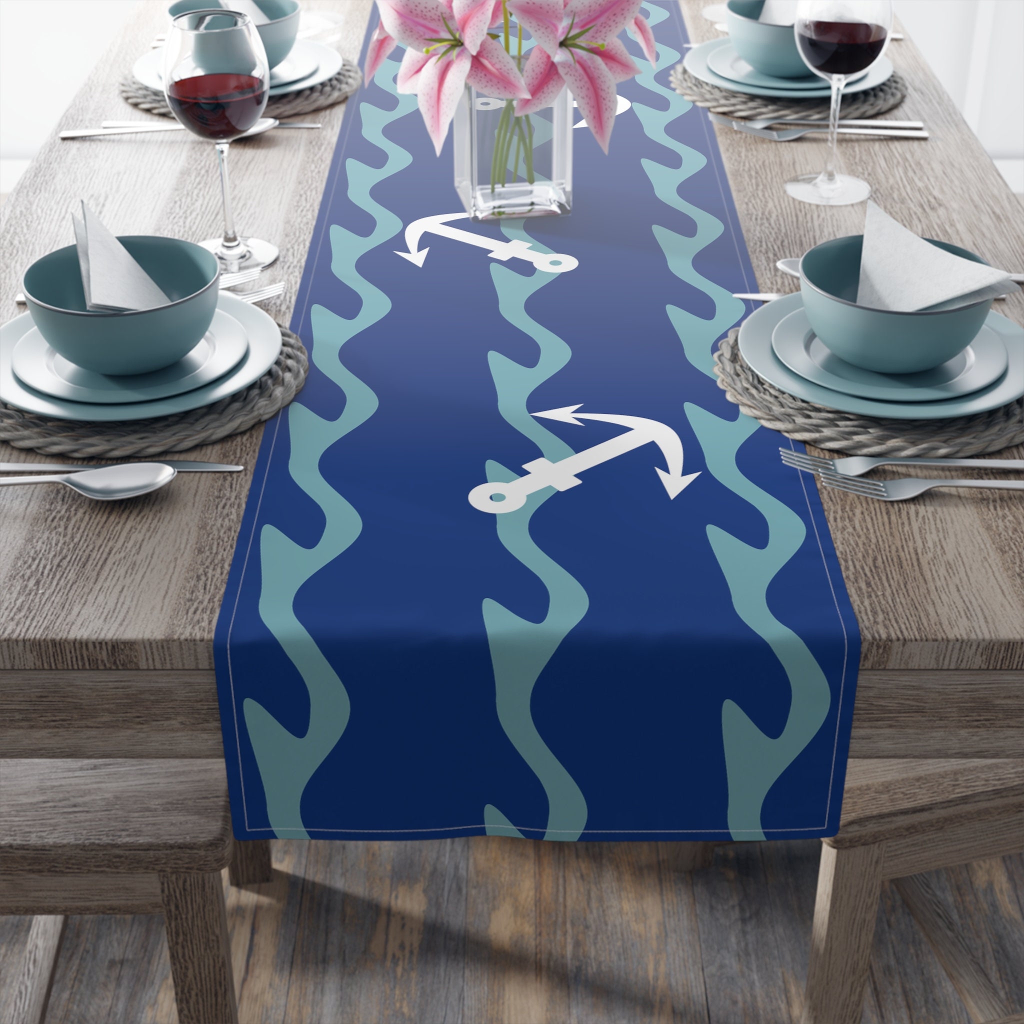 Nautical Table Runner Nautical Table Decor Modern Nautical Decor Ocean ...