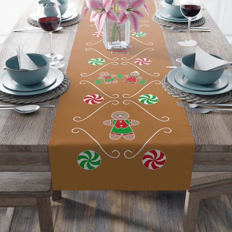 Gingerbread Table Runner Christmas Holiday - Seasonal Dining Decor ...