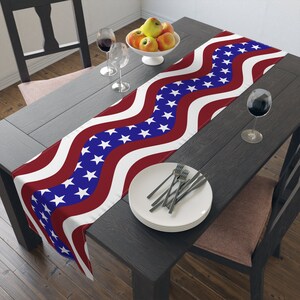 4th of July Table Runner, American Flag Wave Design, Patriotic Kitchen ...