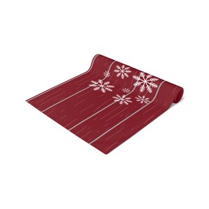 Country Christmas Table Runner - Snowflakes on Burgundy Woodgrain ...