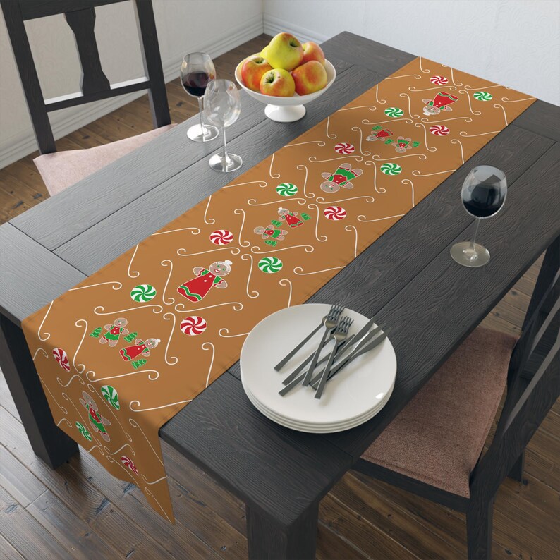 Gingerbread Table Runner Christmas Holiday - Seasonal Dining Decor ...