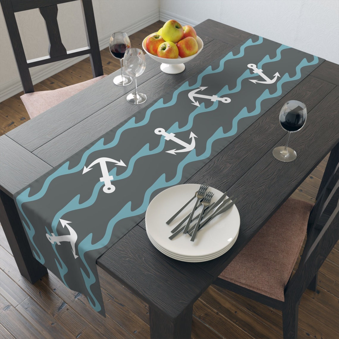 Nautical Table Runner Nautical Runner Ocean Theme Anchor Table Ocean ...