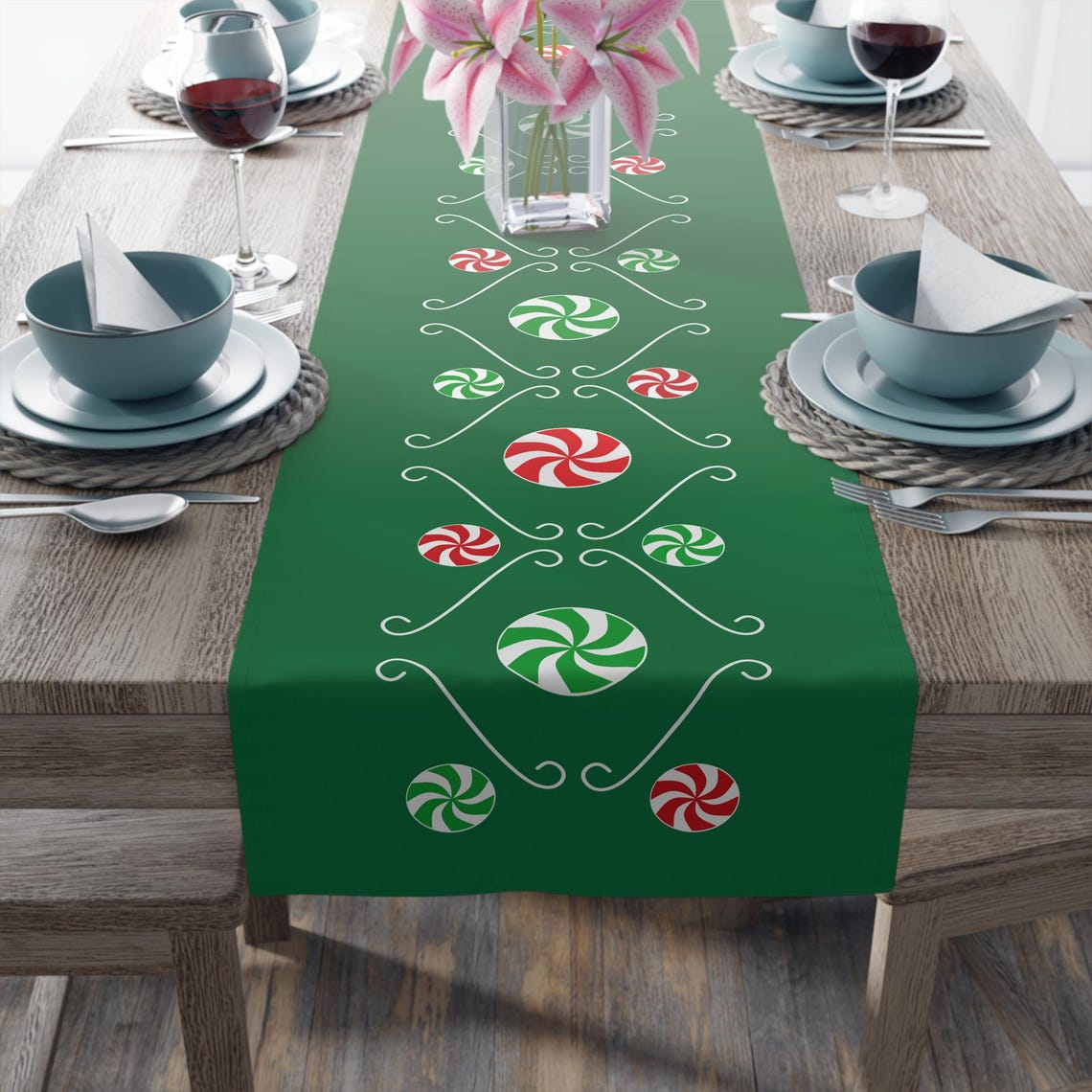 Peppermint Christmas Table Runner - Holiday Kitchen Dining Home Decor ...