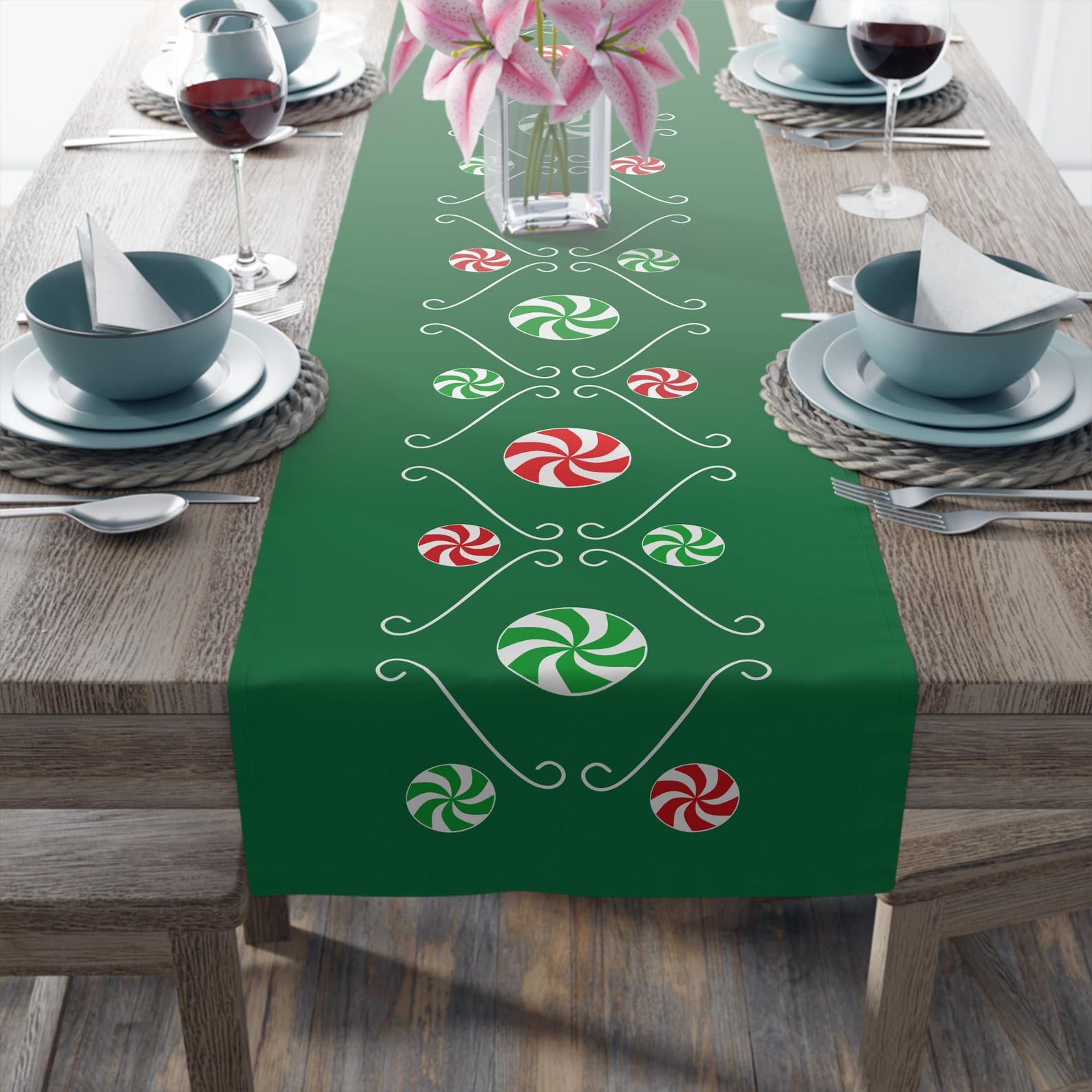 Peppermint Christmas Table Runner - Holiday Kitchen Dining Home Decor ...