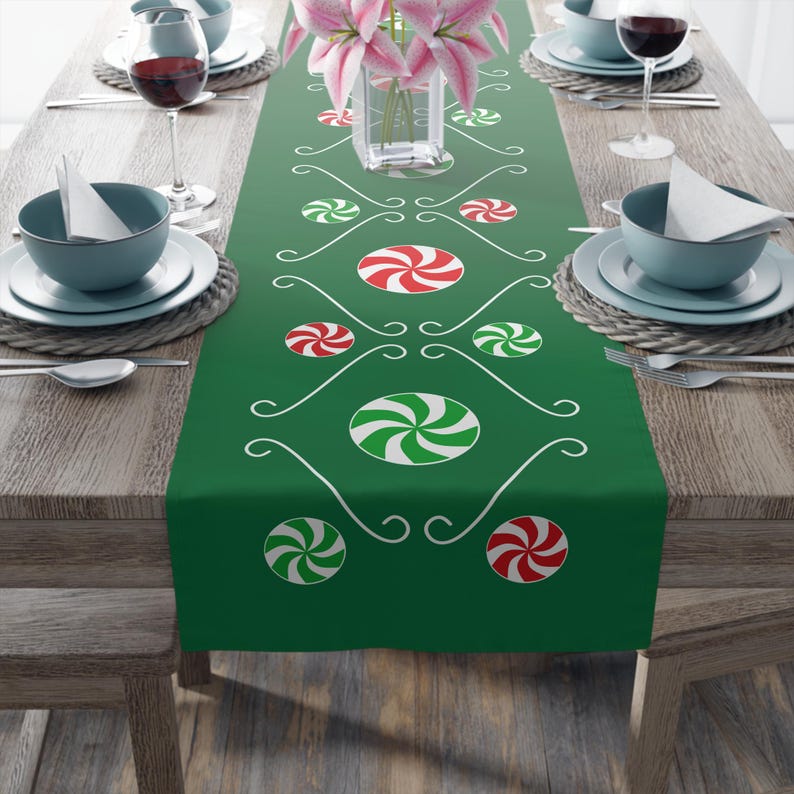 Peppermint Christmas Table Runner - Holiday Kitchen Dining Home Decor ...