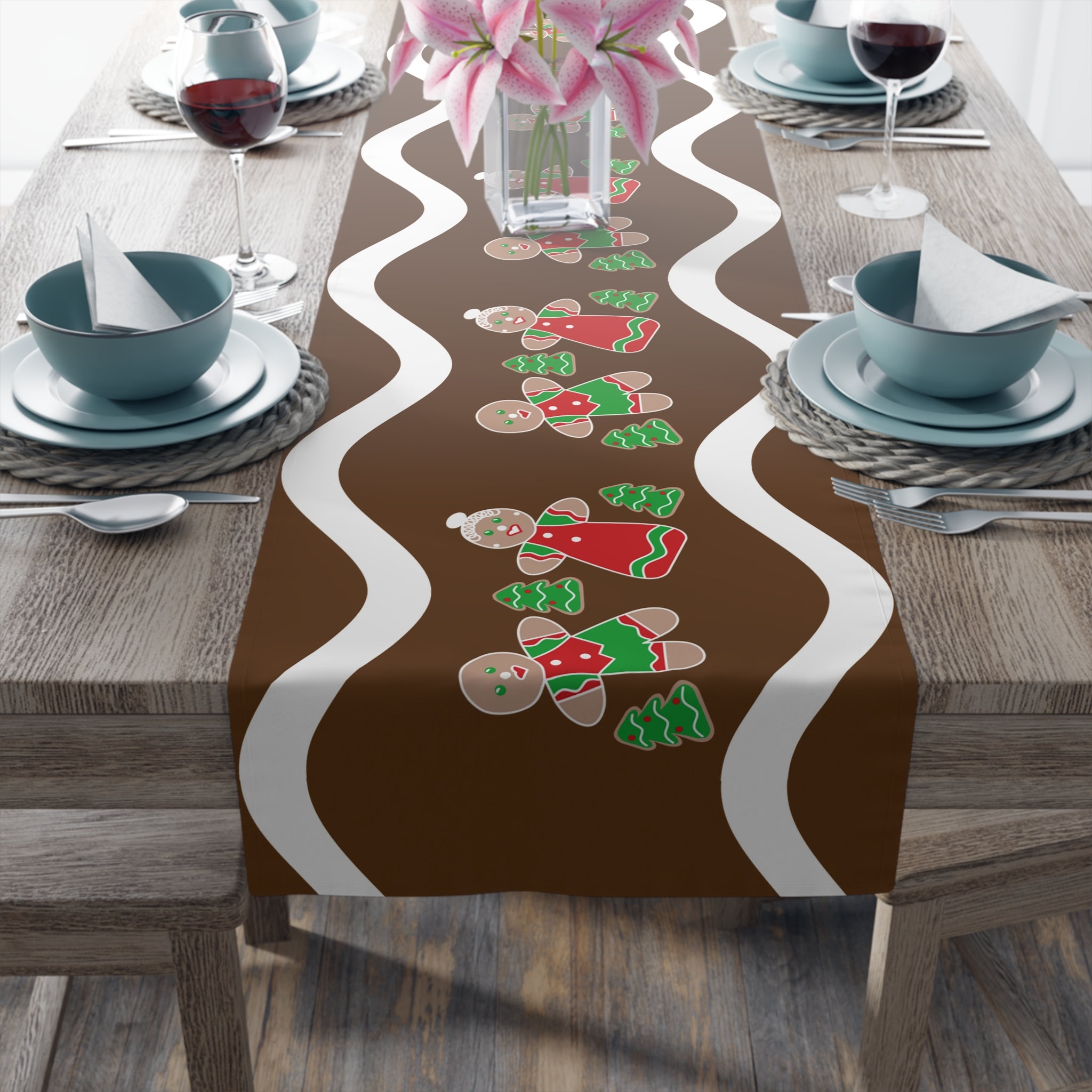 Gingerbread Table Runner Christmas Gingerbread Table Decor Christmas ...