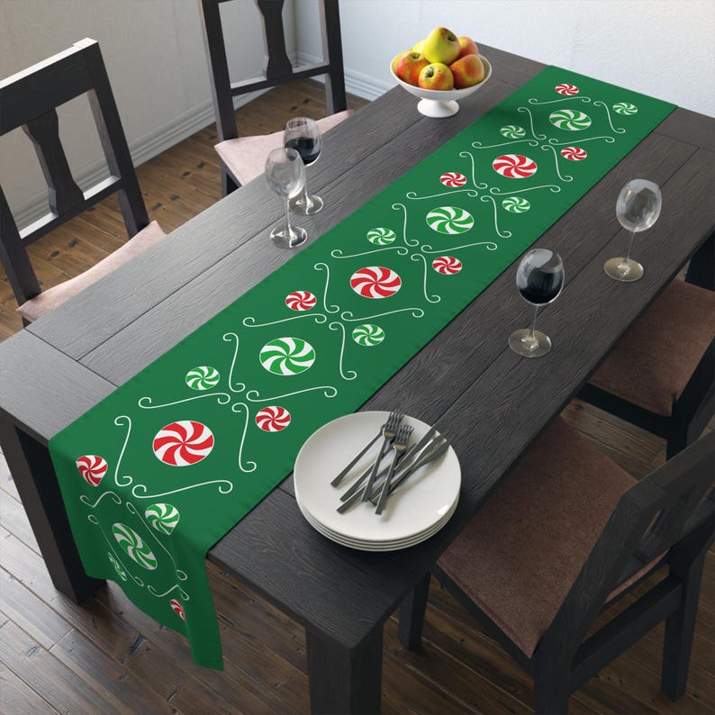 Peppermint Christmas Table Runner - Holiday Kitchen Dining Home Decor ...