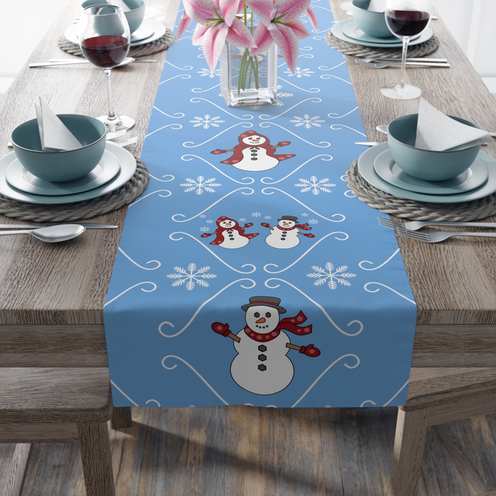 Cool Snowman Table Runner Winter Holiday Christmas Table Accessory ...