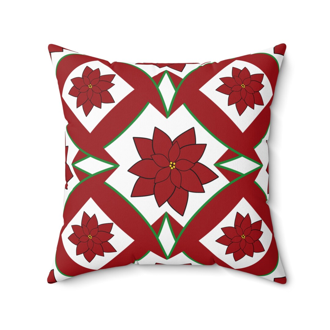 Red Christmas Pillow Poinsettia Christmas Holiday Throw Pillow ...