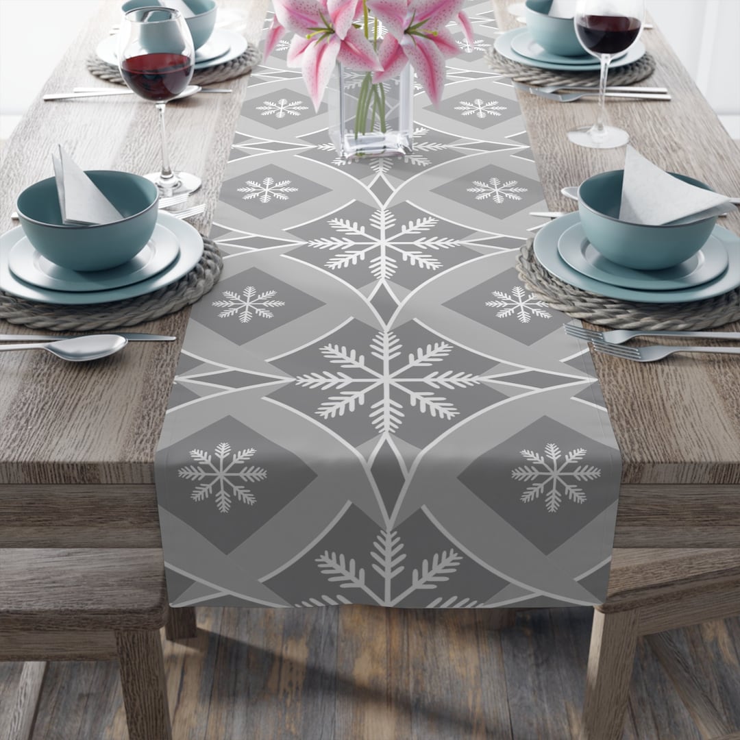 Winter Table Runner Snowflake Holiday Modern Christmas Table Decor Winter Wonderland Theme ...