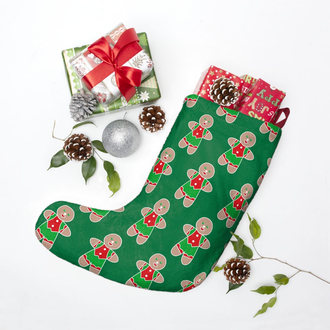 Christmas Stocking, Gingerbread Man Design, Family Stocking Holiday ...
