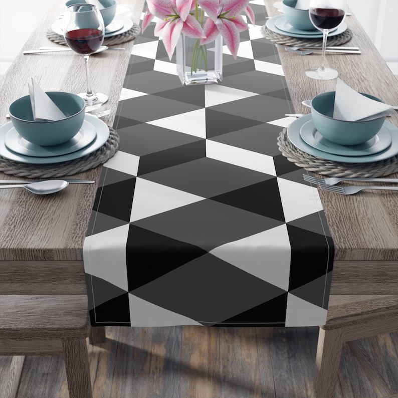 Modern Table Runner Geometric Table Runner Black & White Modern ...