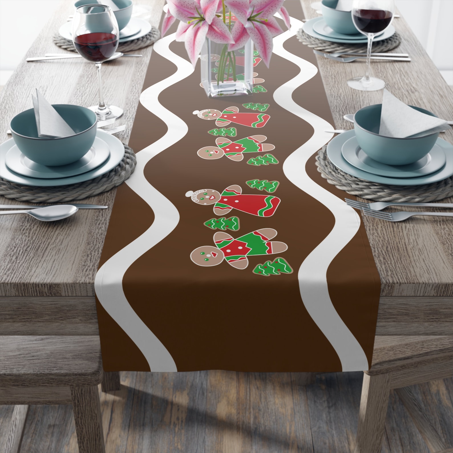 Gingerbread Table Runner Christmas - Gingerbread Table Decor ...