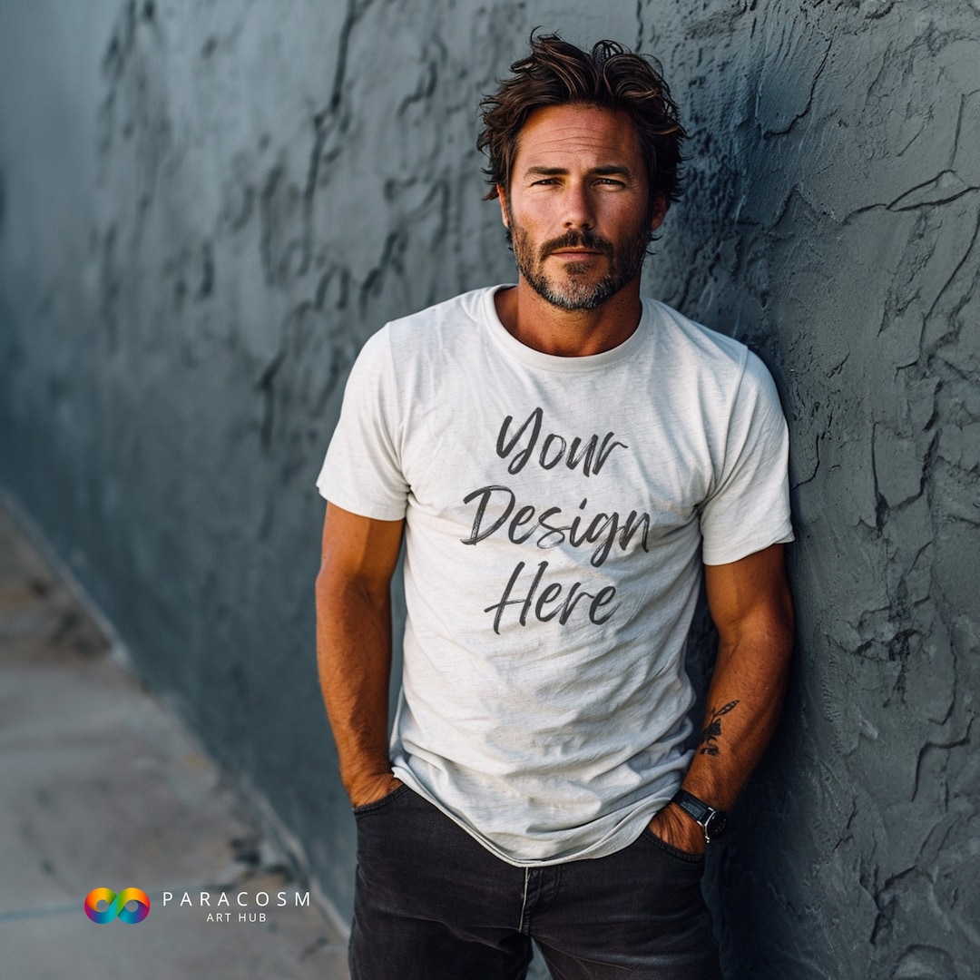 Urban Style Male Model T-shirt Mockup Modern White Tee Display for Men ...