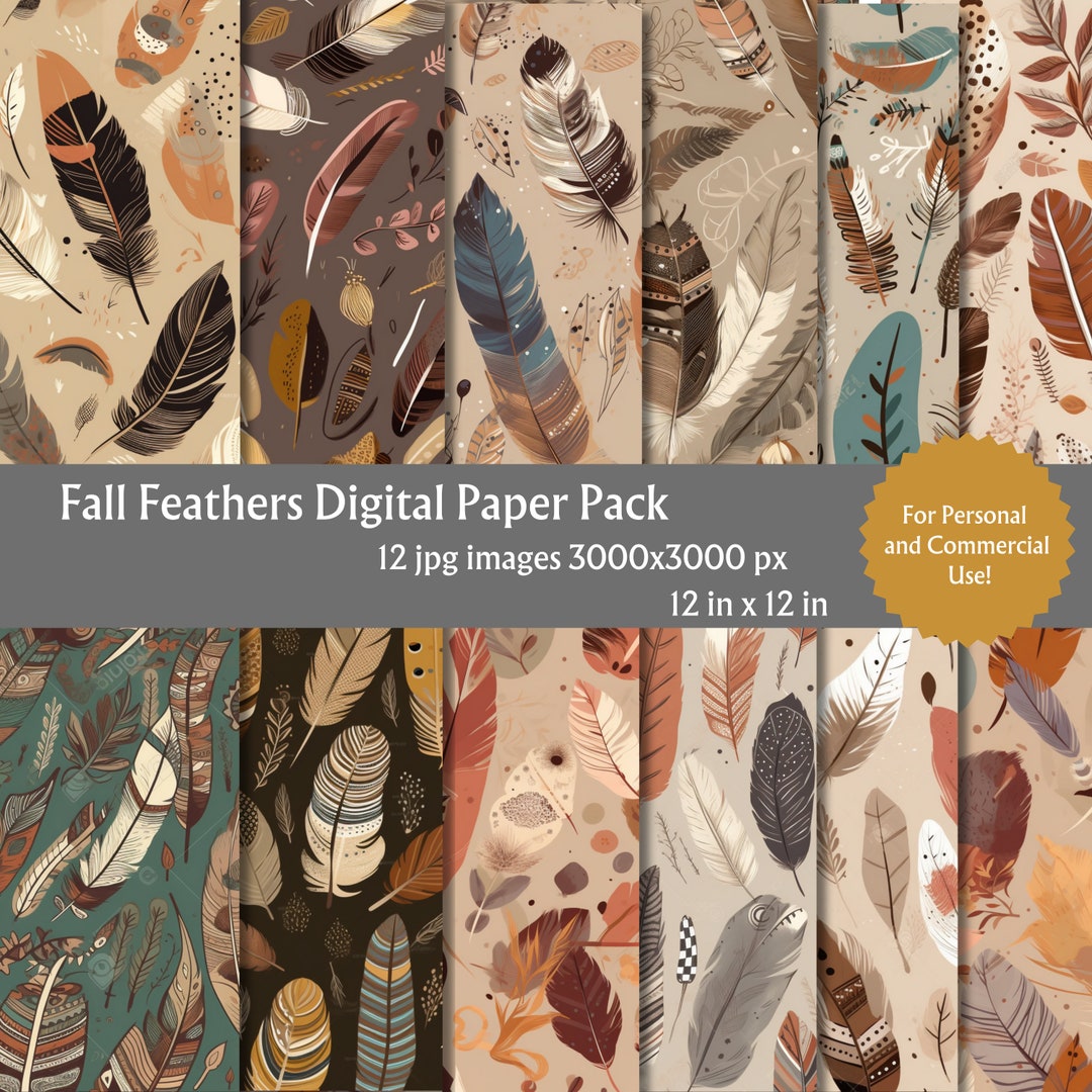 Fall Feathers Seamless Digital Paper Pack - 12 Images 3000x3000px - Etsy