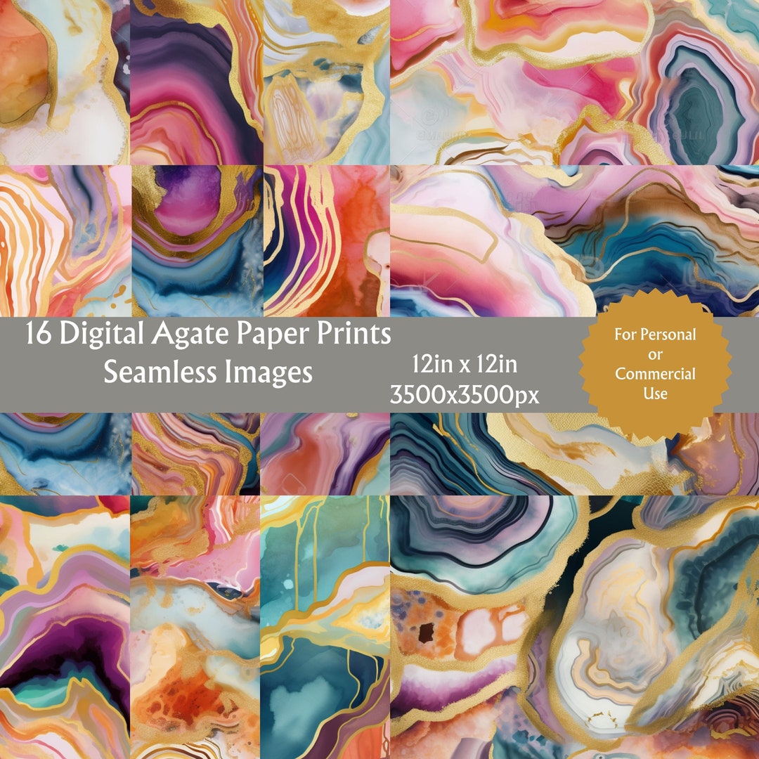 16 Digital Agate Paper Prints Seamless for Scrap Booking and Other ...