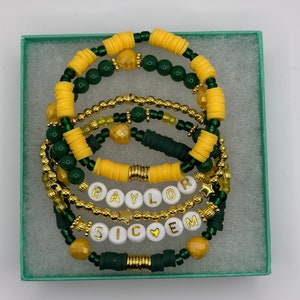 Baylor University Bracelet Stack: Green & Gold Beaded Jewelry - Etsy