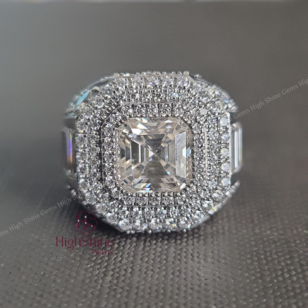 925 Sterling Silver Iced Out Men's Moissanite Diamond Ring, Hip Hop ...