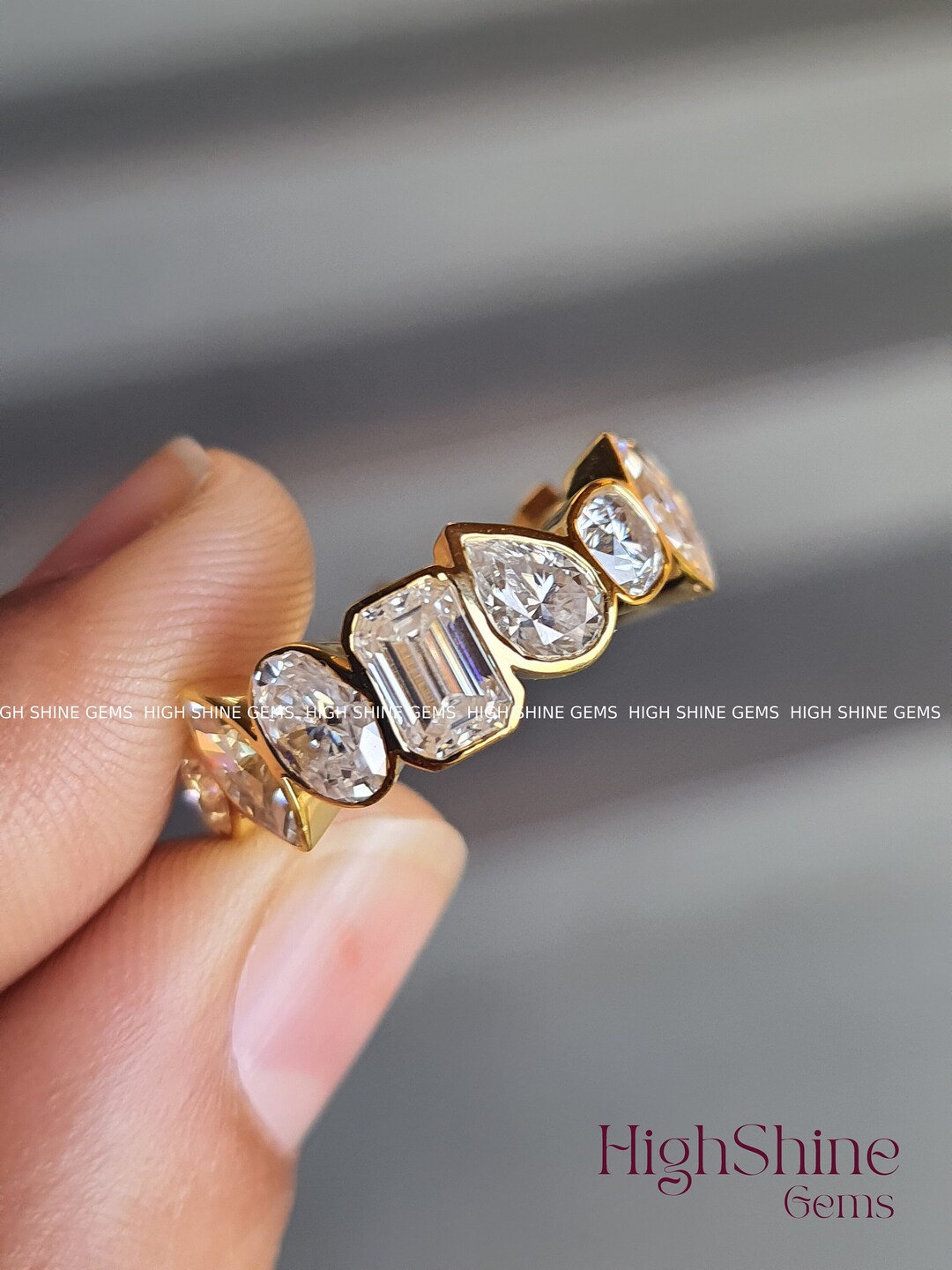 Multi Shape Brilliant Cut Moissanite Eternity Ring, Multi Shape ...