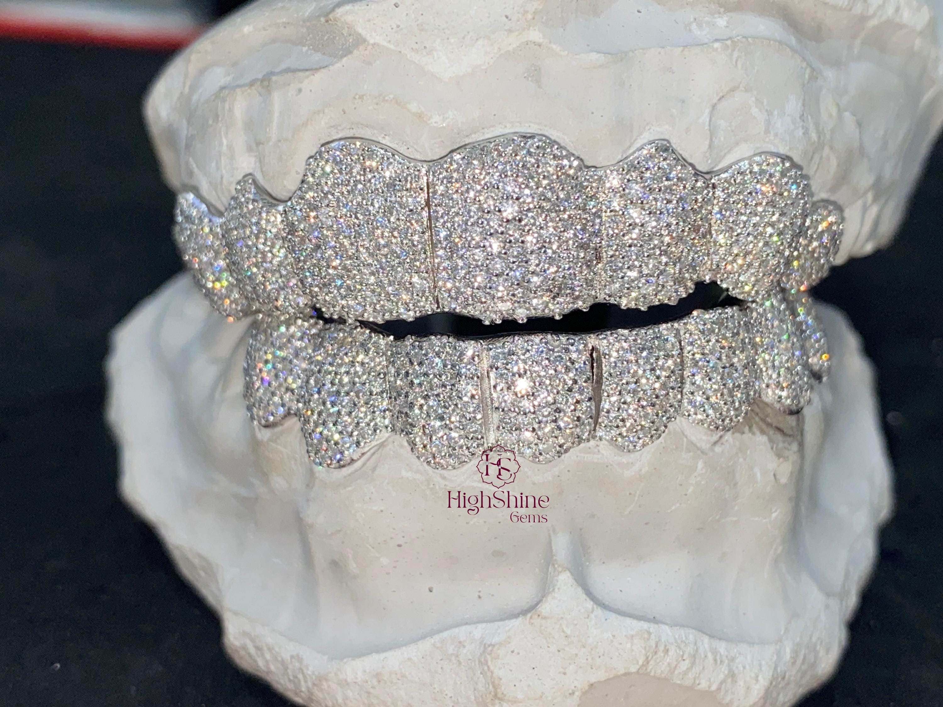 VVS Moissanite Diamond Grillz Iced Out Rapper Grillz Honeycomb Setting ...