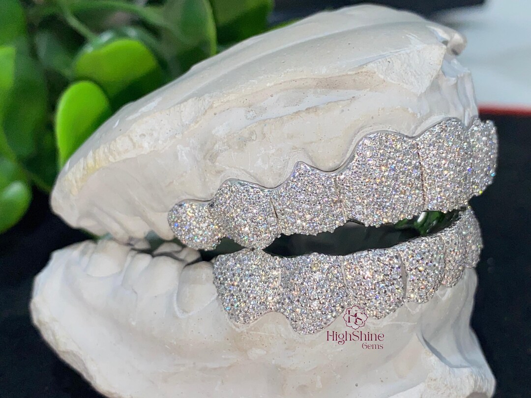 VVS Moissanite Diamond Grillz Iced Out Rapper Grillz Honeycomb Setting ...