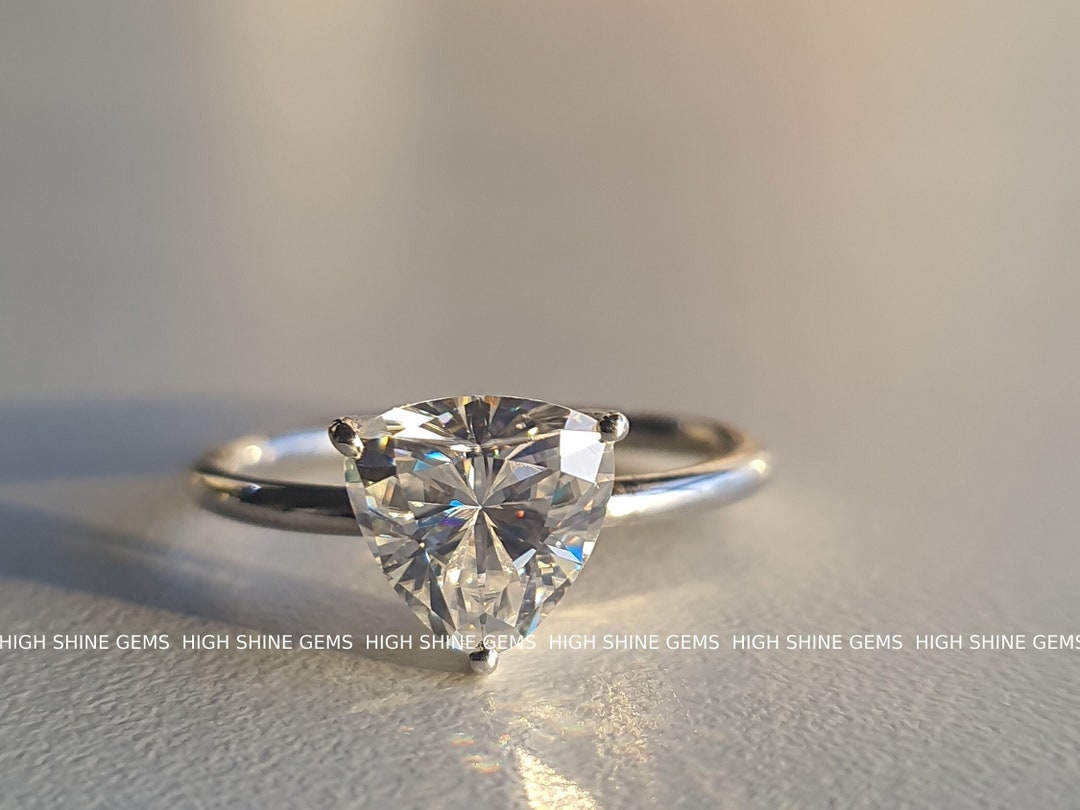 Trillion Diamond Ring, Triangle Diamond Engagement Ring, Prong Set ...