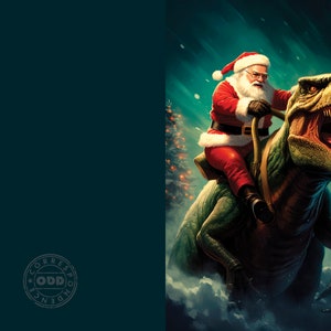 Santa Riding a T-rex Dinosaur A Christmas Card - Etsy