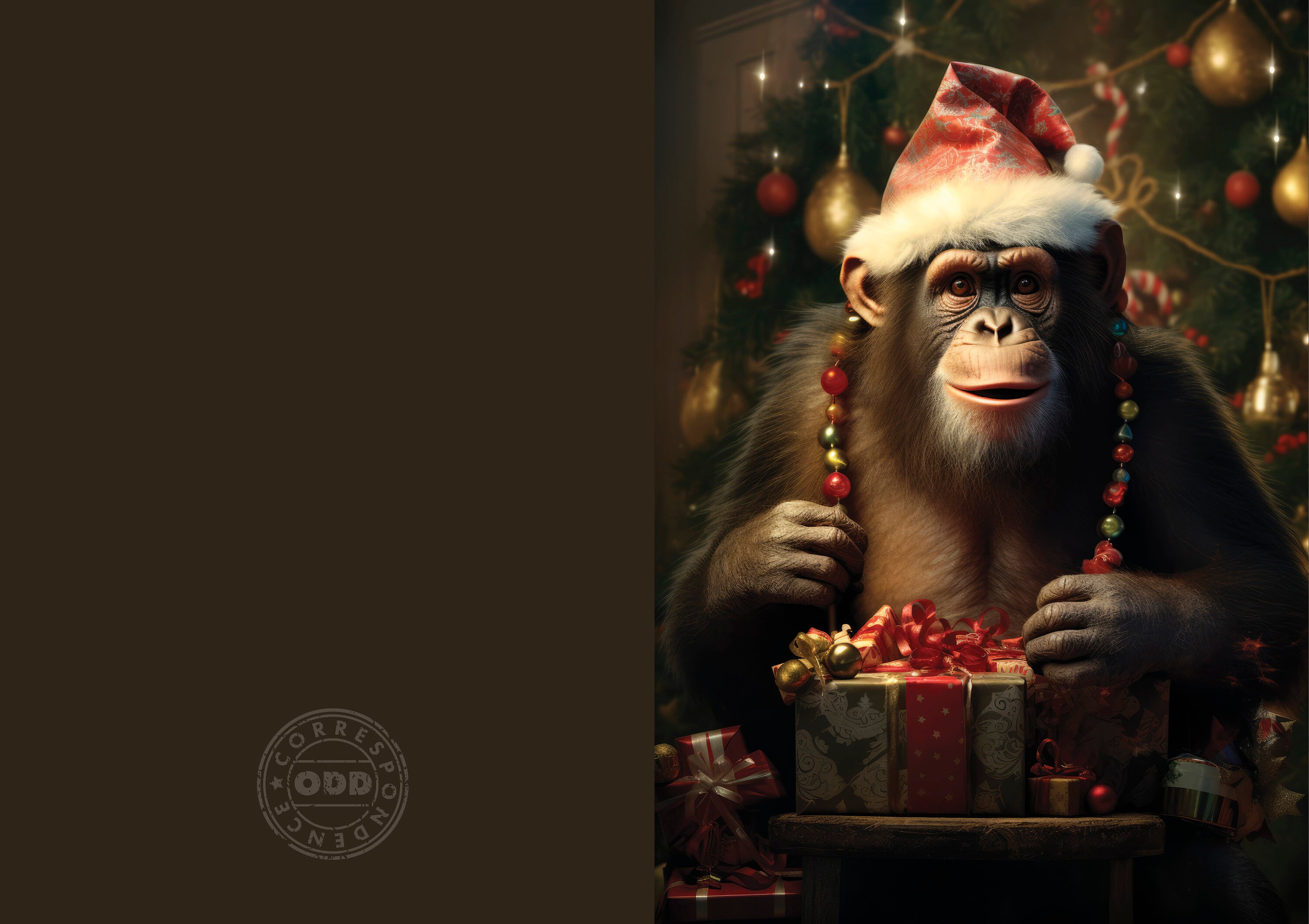 Chimpanzee Monkey With a Christmas Hat, Presents and Tree Christmas ...