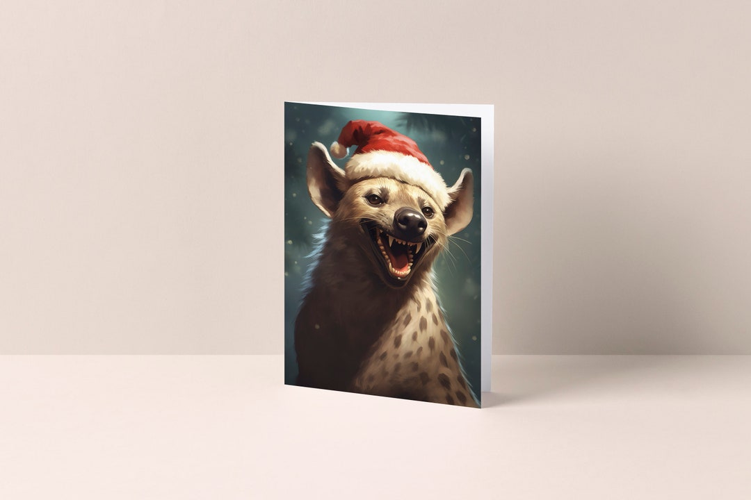 Grinning Hyena Wearing a Santa Hat Christmas Card - Etsy