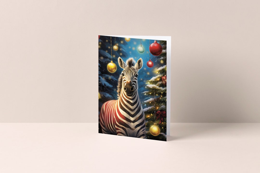 Zebra in Christmas Trees and Baubles Scene Christmas Card - Etsy